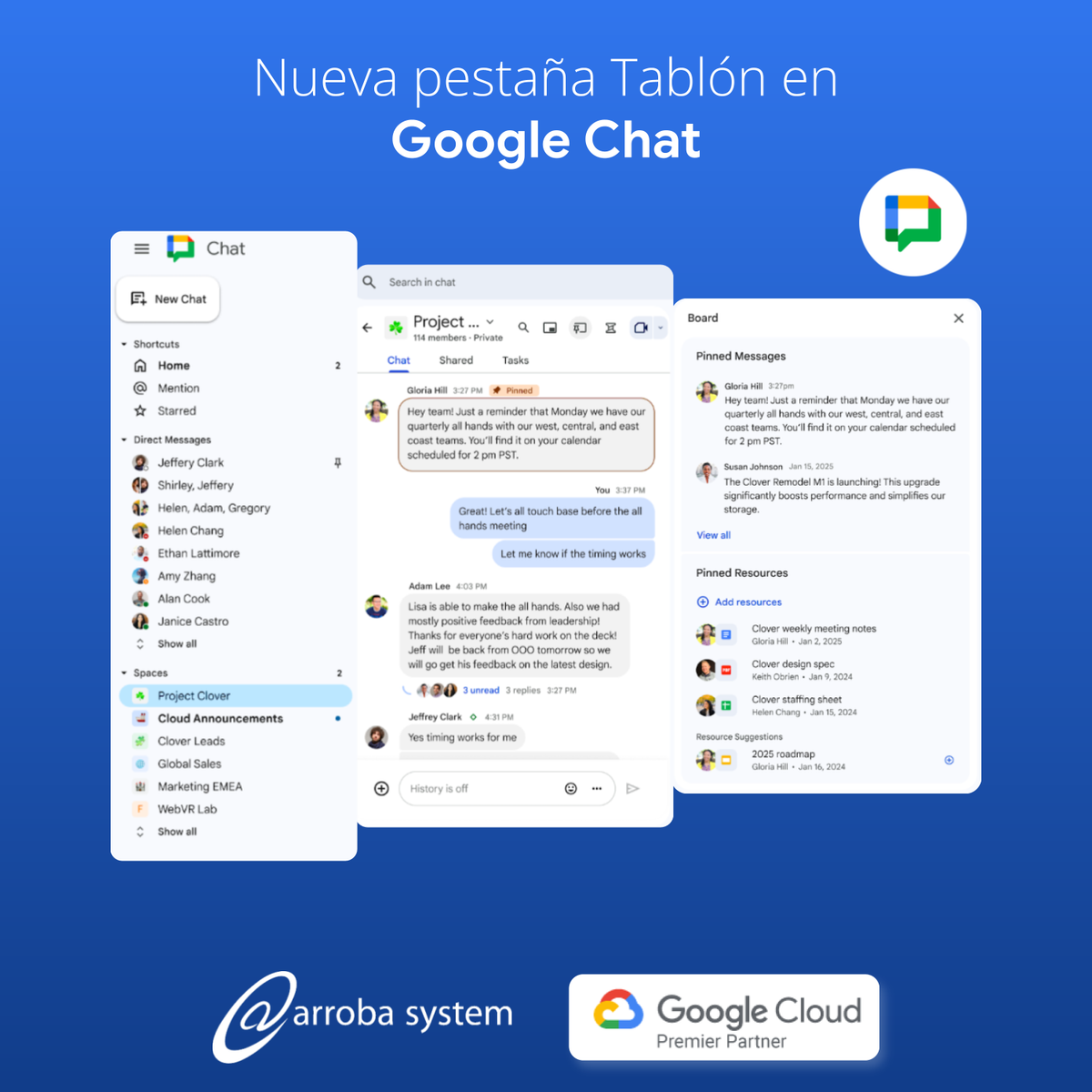 Nueva pestaña Tablón en Google Chat | Arroba System