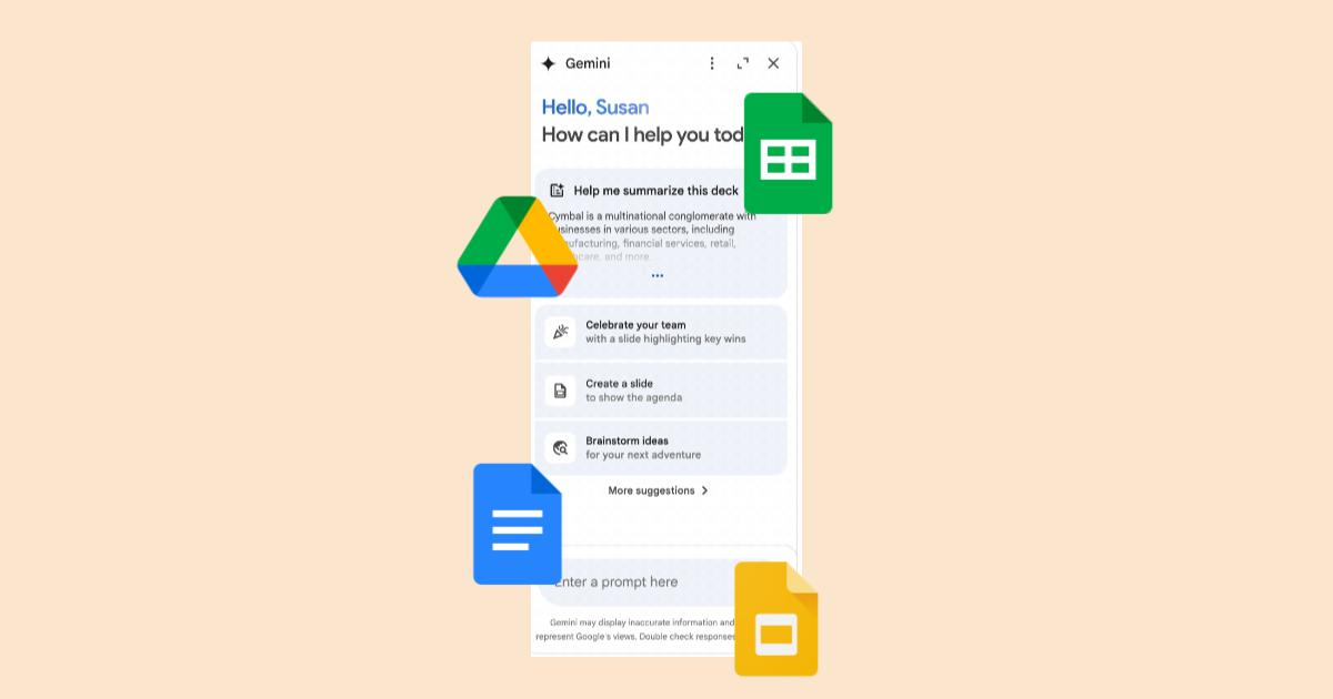 Gemini ahora en el panel lateral de Google Docs, Google Sheets, Google&...