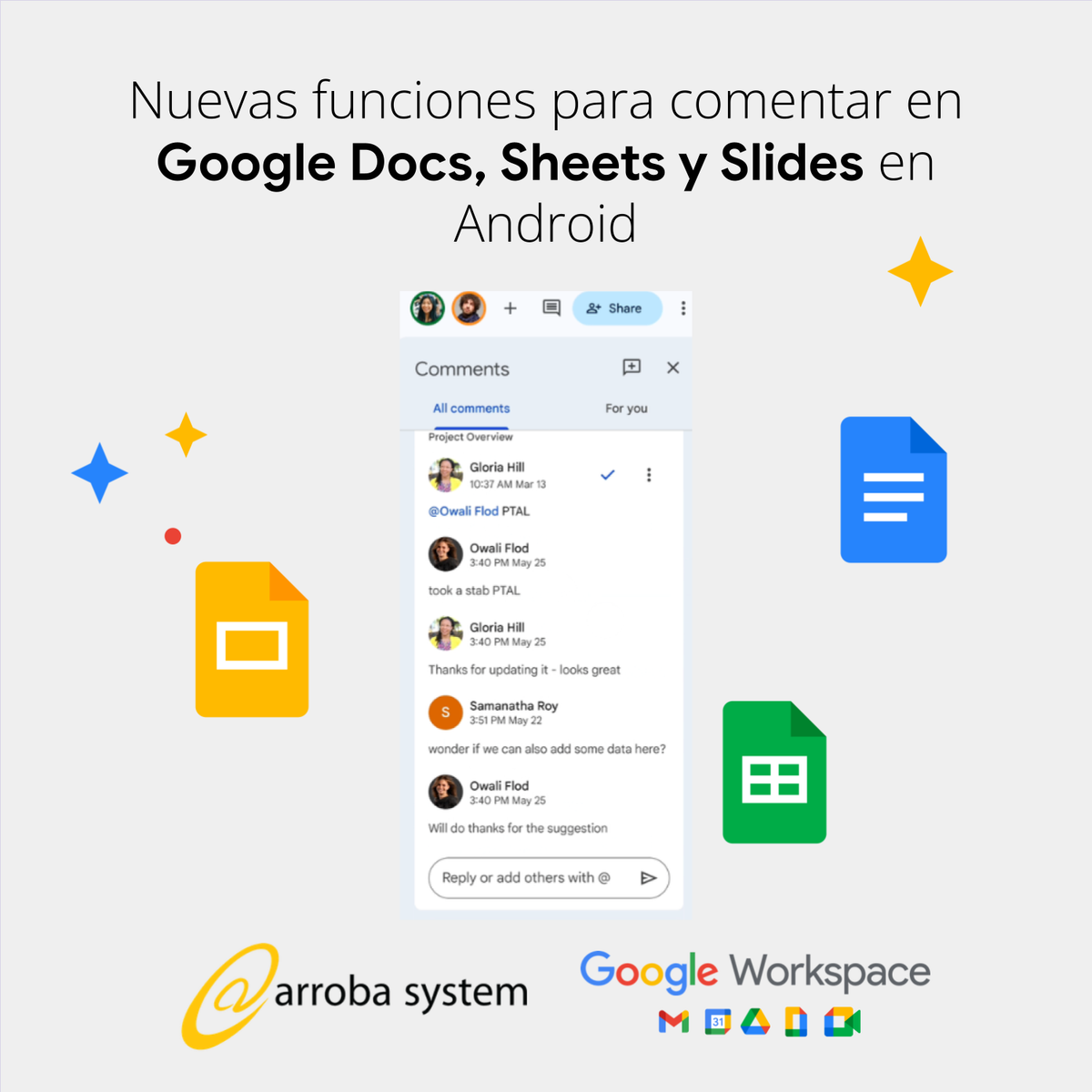 Nuevas funciones para comentar en Google Docs, Sheets y Slides en Andr | Arroba System